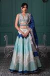 Buy Jiya by Veer Design Studio Blue Chanderi Mughal Woven Lehenga Set ...