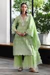 Buy Mulmul Green Pure Mulmul Ripon Thread Floral Embroidered Kurta Set ...