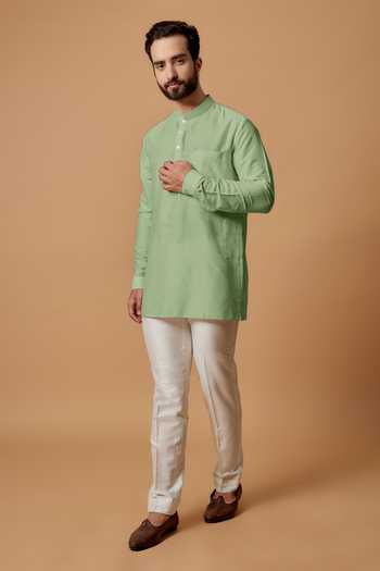 Buy Bubber Couture Green Naksh Cotton Silk Pintuck Kurta Online | Aza ...