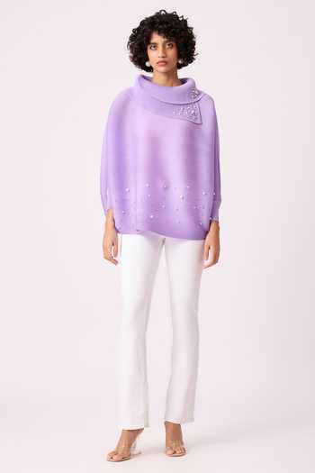 Buy Purple Polyester Pearls Turtle Neck Sloane Embellished Top For ...