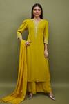 Buy Yellow Cotton, Georgette, Organza Embroidery Split V-neck Kurta Palazzo Set For Women by ...