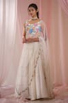 Buy KRINA PATEL White Tussar Silk Floral Waistband Embroidered Lehenga ...