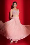 Buy KRINA PATEL Pink Tussar Silk Sequin Waistband Embroidered Lehenga ...