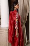 Buy Red Chanderi Embroidery Thread V Neck Floral Kurta Set For Women by ...