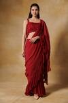 Buy Red Georgette Embroidered Resham Square Ruffle Pre-draped Saree ...