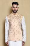 Buy Peach Silk Embroidery Gypso Bloom Bundi Kurta Set For Men by ...