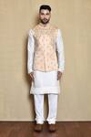 Buy Peach Silk Embroidery Gypso Bloom Bundi Kurta Set For Men by ...