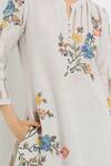 Buy Beige Linen Blend Floral Mandarin Collar Pavia Pattern Tunic With ...