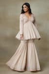 Buy Beige Chiffon Embroidered Resham Floral Peplum Kurta Gharara Set ...
