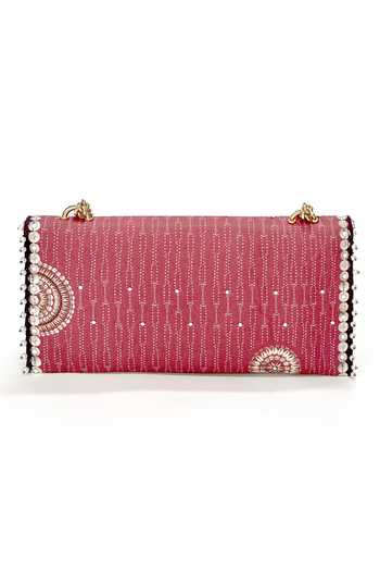 Buy Pink Cowrie Shells Aarushi Zohra Print Foldover Chain Clutch by The ...