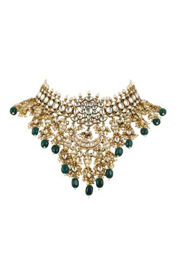 Buy White Pearls, Glitter, Stones Jadtar Embellished Necklace Set by ...
