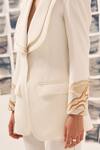 Buy White Ryno Jacquard Embellished Bead Shawl Collar Blazer With Pant ...