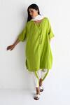 Buy Green Jamdani Cotton Woven Dot Round Choga Shirt With Salwar For ...