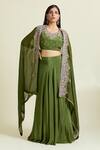 Buy Green Tissue Embellished Bead Dabka Thread Embroidered Asymmetric ...