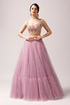 Buy Pink Lehenga And Dupatta Net Embroidered Sequin Square Pastel Dream ...