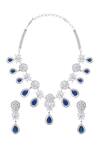 Buy Blue Sapphire Tear Drop Cutwork Embellished Necklace Set by Moh-Maya by Disha Khatri Online ...