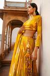 Buy Yellow Modal Satin Print Leaf Boat Neck Khizan Lehenga Set For ...