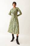 Buy Green Cotton Satin Print Circuit Round Neck Lana Dress For Women by ...