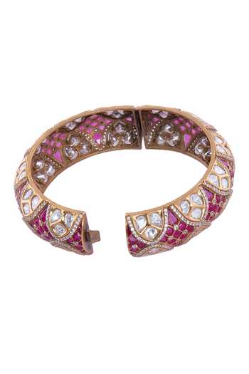 Buy Pink Rhinestones And Gold Embellished Bangle by Nazaakat By Samara ...