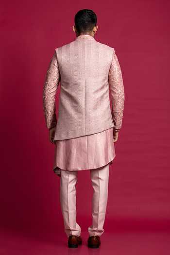 Buy Jayesh Shah Pink Suede Velvet Beads Embroidered A-line Sherwani Set ...