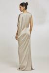 Buy Beige Hammered Satin Embroidery Stripe Round Pattern Draped Dress ...