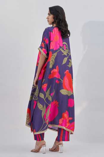 Buy Archana Shah Purple Silk Tailsman Pomo Pattern Kurta And Pant Set ...