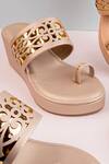 Buy Gold Metallic Laser Cut Angootha Wedges by Tic Tac Toe Footwear ...