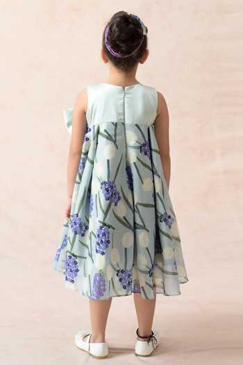 Buy Blue Viscose Printed Floral Front Bow Flared Dress For Girls by ...
