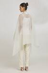 Buy Ivory Organza Striper Embroidery Open Metallic Draped Cape Top For ...