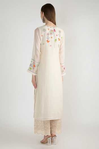 Buy Gopi Vaid White Cotton Silk Chidiya Floral Pattern Tunic Online ...