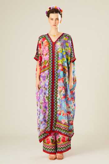 Buy Rajdeep Ranawat Multi Color Majida Silk Floral Pattern Tunic Online ...