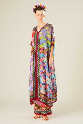 Buy Rajdeep Ranawat Multi Color Majida Silk Floral Pattern Tunic Online ...