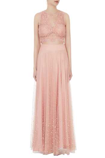 Buy J by Jannat Peach Embroidered Lehenga Set Online | Aza Fashions