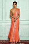 Buy Pinki Sinha Peach Linen Floral Woven Saree Online | Aza Fashions