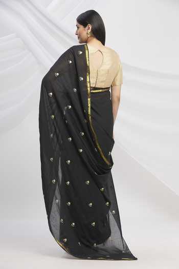 Buy Samyukta Singhania Black Cotton Zari Pitta Work Saree Online | Aza ...