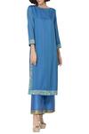 Buy Krishna Mehta Blue Chander Embroidered Kurta And Pant Set Online ...