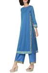 Buy Krishna Mehta Blue Chander Embroidered Kurta And Pant Set Online ...