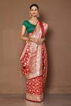 Buy Samyukta Singhania Red Katan Floral Pattern Sada Saree Online | Aza ...
