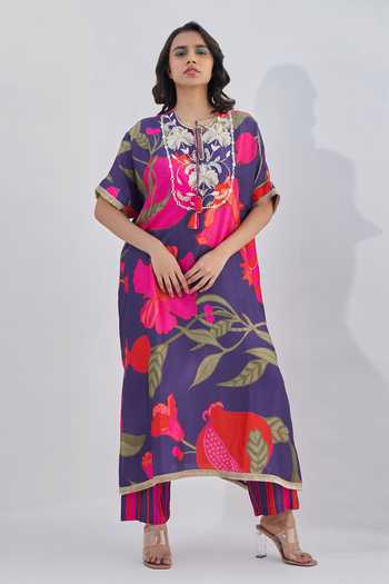 Buy Archana Shah Purple Silk Tailsman Pomo Pattern Kurta And Pant Set ...