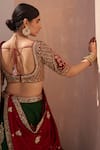 Buy Green Raw Silk Embroidered Zardozi Plunge Neck Applique Bridal