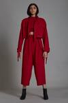 Buy Red 100% Cotton Open Cover Solitaire Jacket And Pant Set For Women ...