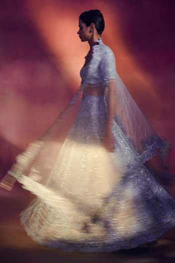 Buy Blue Net Embroidered Resham Scoop Neck Sequin Bridal Lehenga Set ...