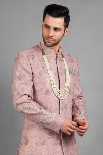 Buy Purple Silk Embroidery Floral Sherwani Set For Men by Soniya G ...