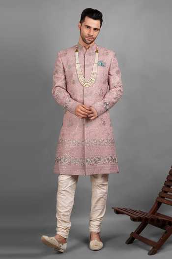 Buy Purple Silk Embroidery Floral Sherwani Set For Men by Soniya G ...