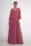 Buy Pink Georgette, Crepe Embroidery V-neck Cape Sleeve Gown For Women ...