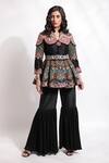 Buy Black Silk Hand Embroidered Zari Frill Neck Jaal Jacket And Sharara Set For Women by Sonali ...