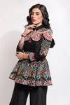Buy Black Silk Hand Embroidered Zari Frill Neck Jaal Jacket And Sharara Set For Women by Sonali ...