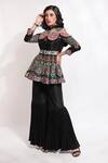 Buy Black Silk Hand Embroidered Zari Frill Neck Jaal Jacket And Sharara Set For Women by Sonali ...