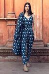 Buy Blue Cotton Block Print Floral Kafia Quilted Coat And Pant Set For ...