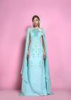 Buy Blue Net Embroidered Bead Round Neck Funa Cape Sleeve Gown For ...
